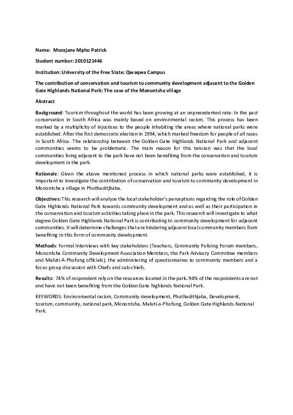 (PDF) The contribution of conservation and tourism to community ...