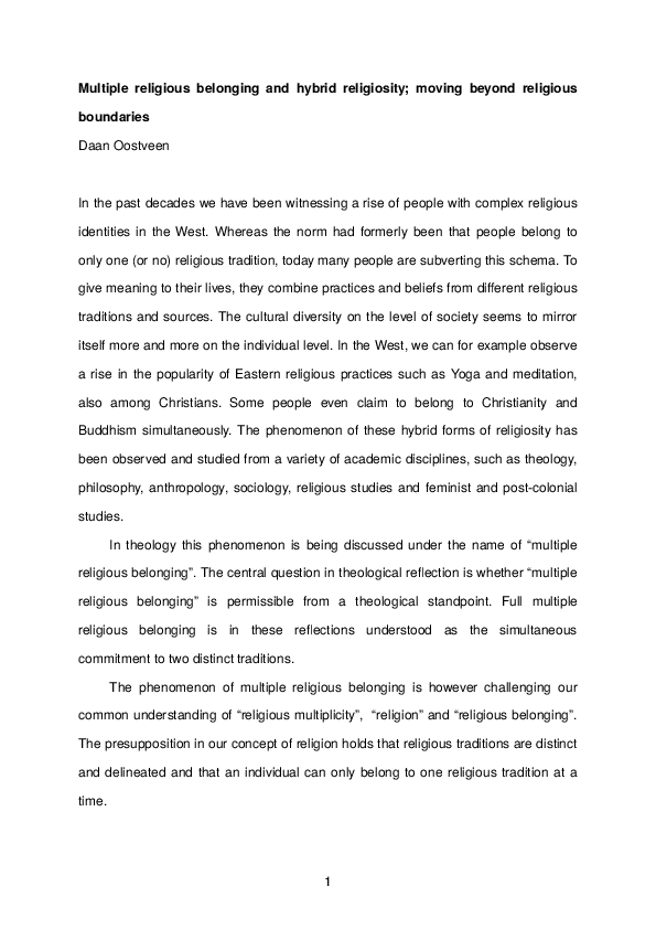 (DOC) Multiple religious belonging and hybrid religiosity; moving ...