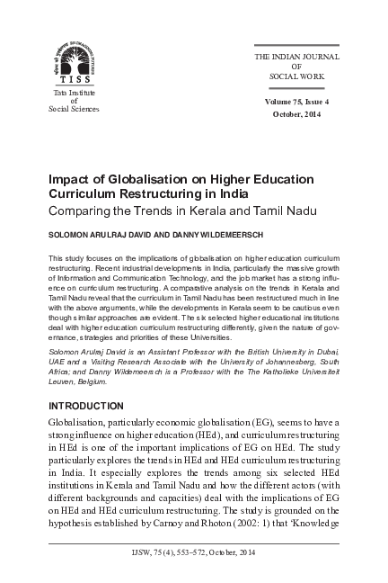 (PDF) Impact of Globalisation on Higher Education Curriculum Restructuring in India