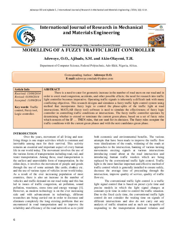 MODELLING OF A FUZZY TRAFFIC LIGHT CONTROLLER