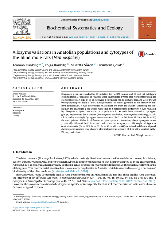(PDF) Allozyme variations in Anatolian populations and cytotypes of the ...