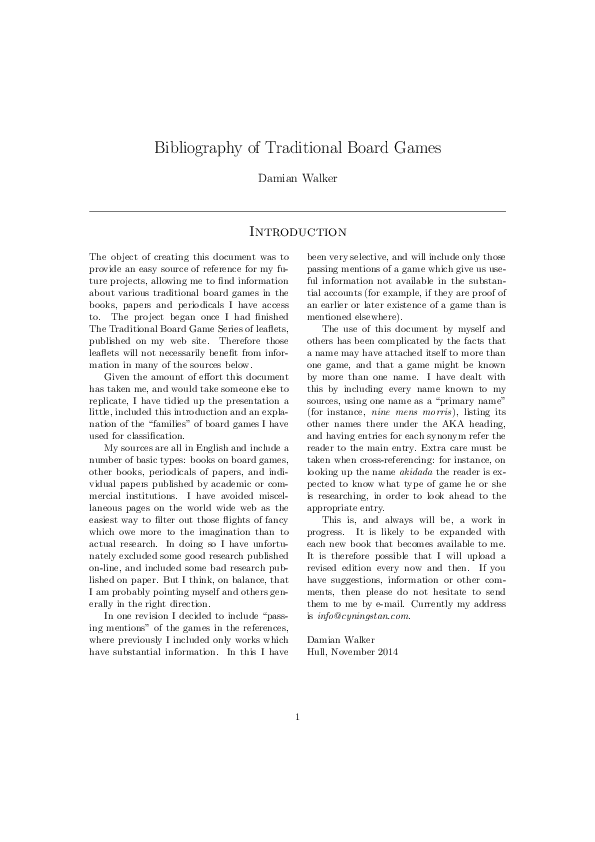 (PDF) Bibliography of Traditional Board Games