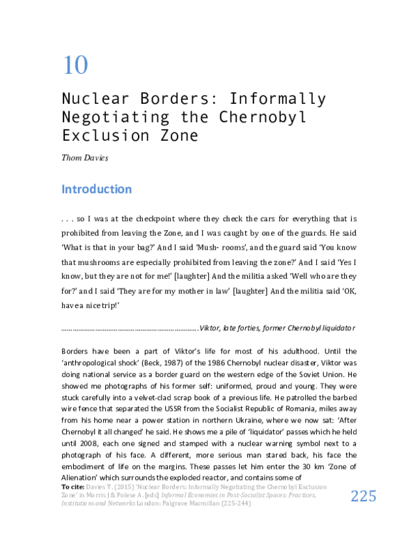 (PDF) Nuclear Borders: Informally Negotiating the Chernobyl Exclusion Zone