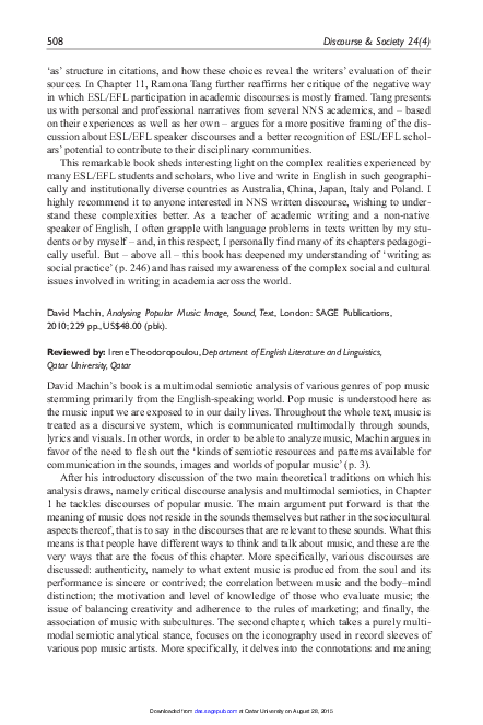 (PDF) Book review of David Machin's 'Analysing Popular Music: Image ...