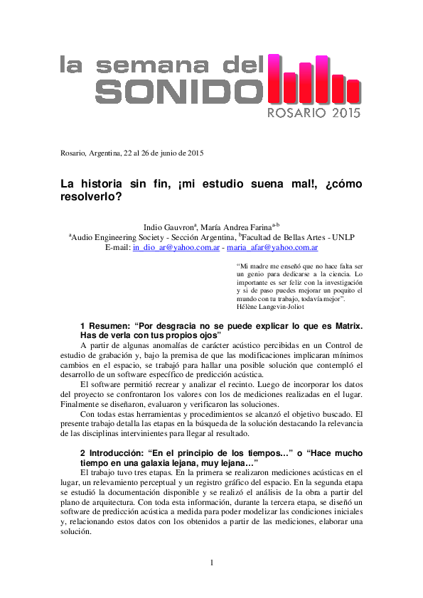 (PDF) La historia sin fin: ¡mi estudio suena mal!, ¿cómo resolverlo?