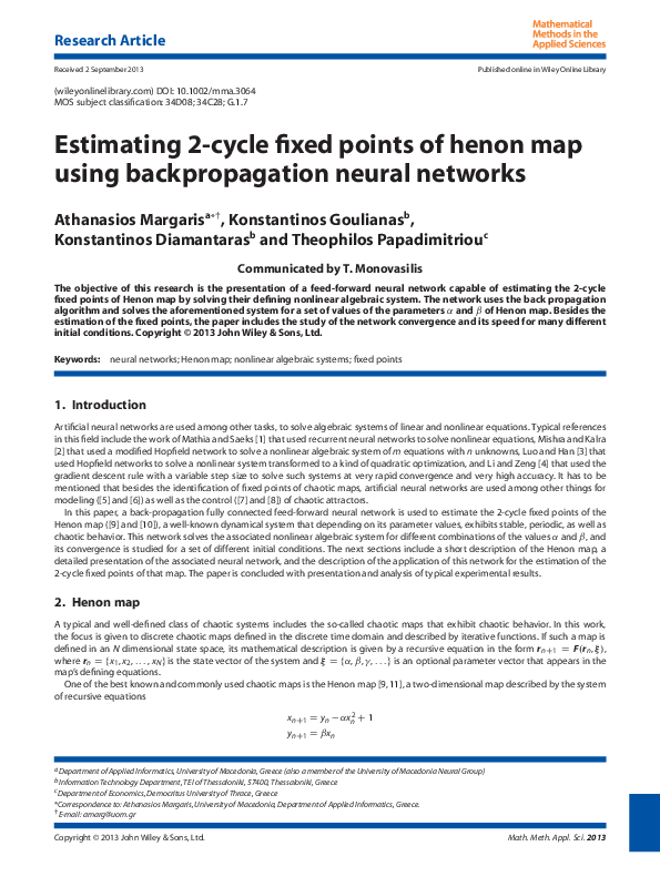 (PDF) Estimating 2-cycle fixed points of henon map using backpropagation neural networks