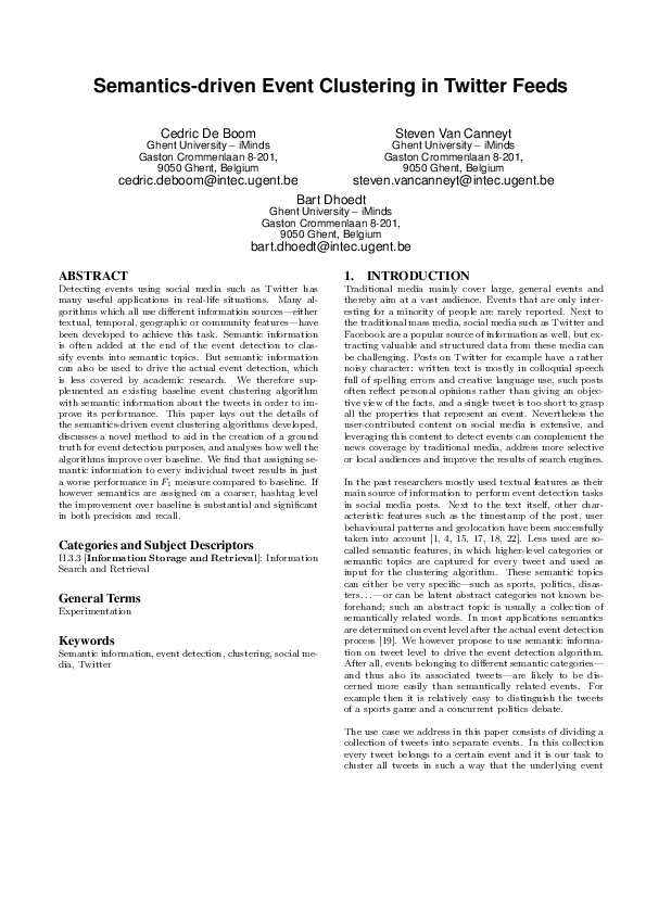 (PDF) Semantics-driven Event Clustering in Twitter Feeds