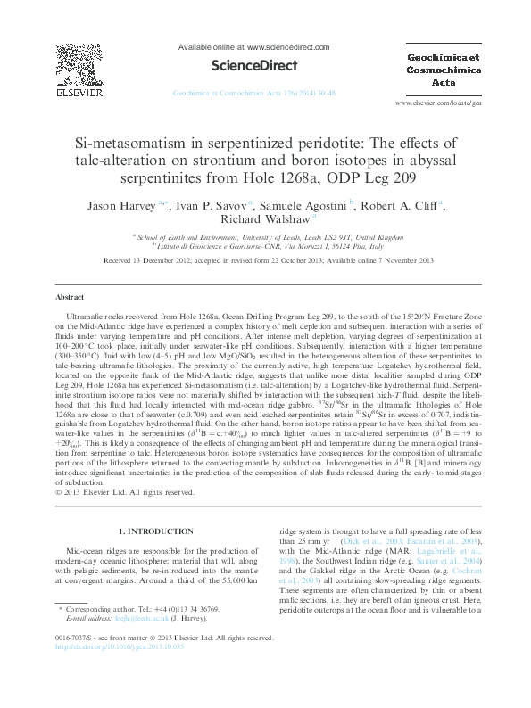 (PDF) Si-metasomatism in serpentinized peridotite: the effects of talc ...
