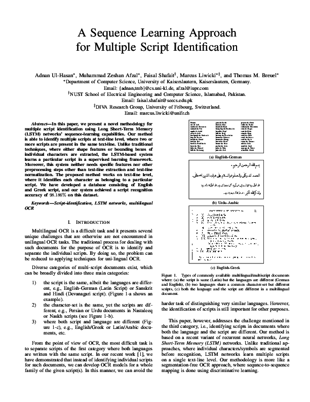 Pdf A Sequence Learning Approach For Multiple Script Identification