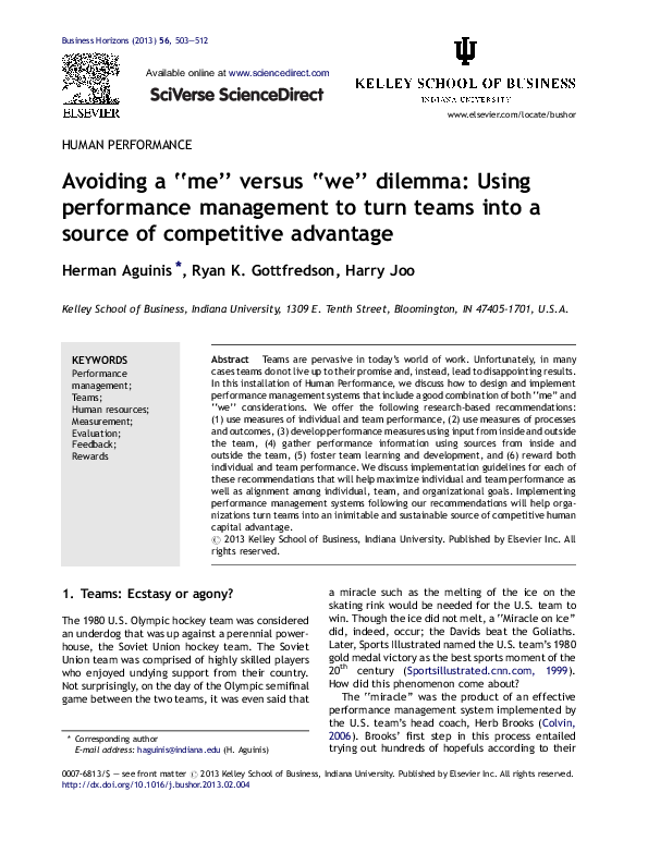 (PDF) Avoiding a “me” versus “we” dilemma: Using performance management ...