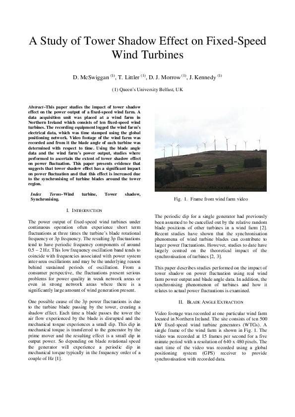 (PDF) A Study of Tower Shadow Effect on Fixed-Speed Wind Turbines