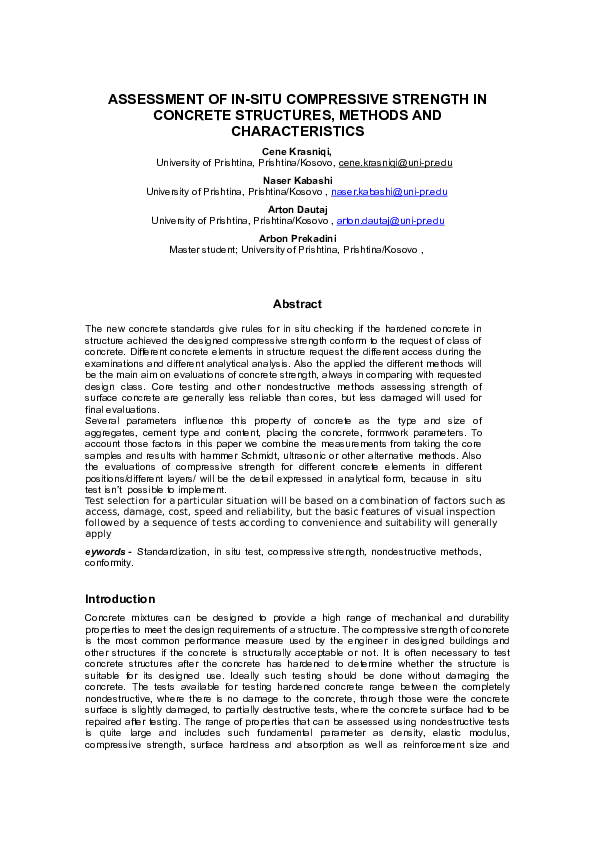 Doc Assessment Of In Situ Compressive Strength In Concrete Structures Methods And Characteristics