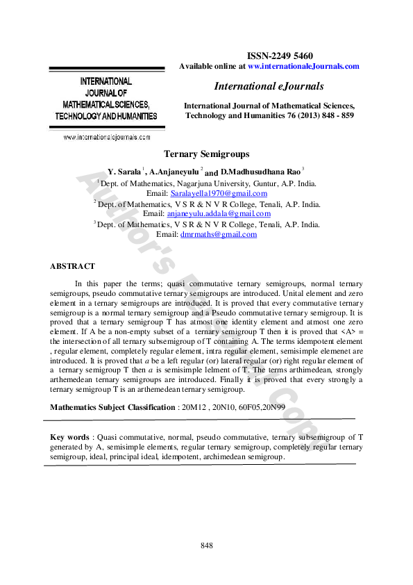 (PDF) Ternary Semigroups