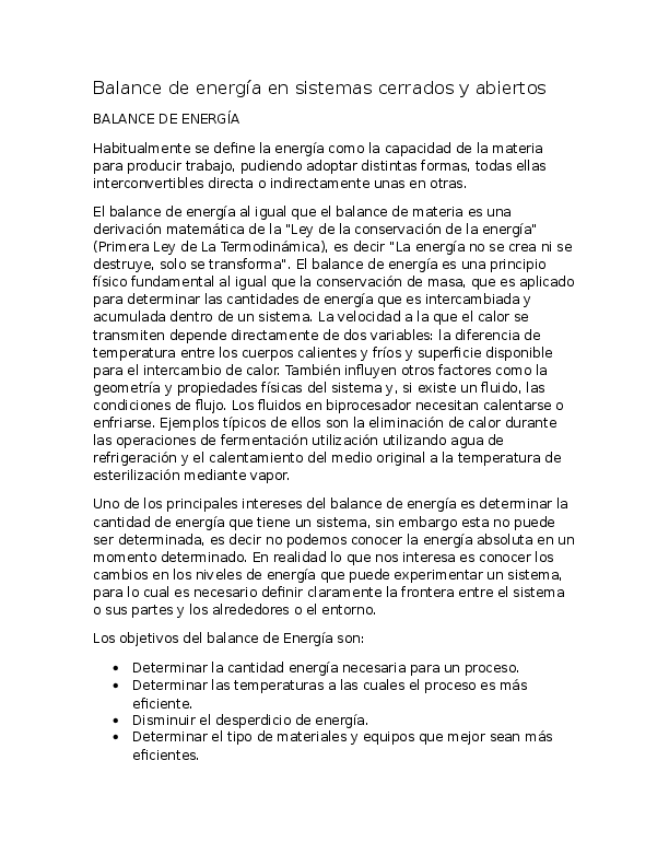 (DOC) Balance de energia en sistemas cerrados y abiertos