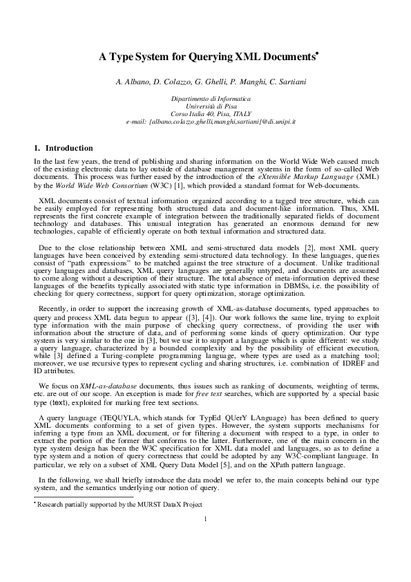 Pdf A Type System For Querying Xml Documents∞ ∞ ∞