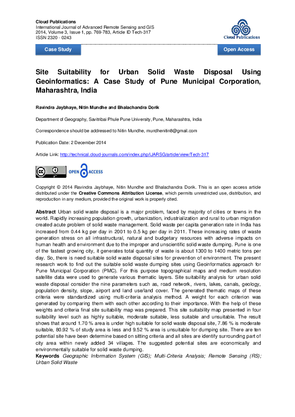 (PDF) Site Suitability for Urban Solid Waste Disposal Using ...