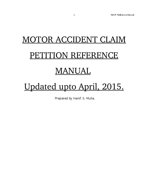 (PDF) MOTOR ACCIDENT CLAIM PETITION - MACP REFERENCE MANUAL - UPDATED ...