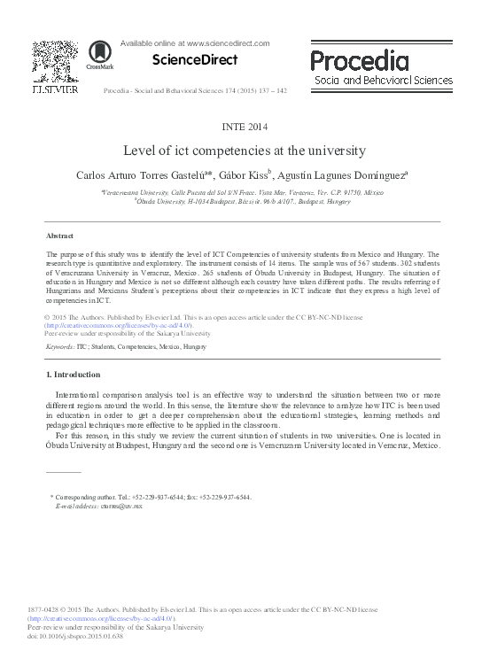 (PDF) Level of ict competencies at the university