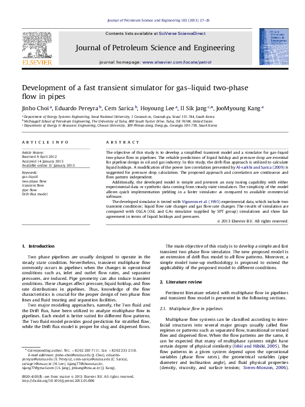 Pdf Development Of A Fast Transient Simulator For Gas Liquid Two
