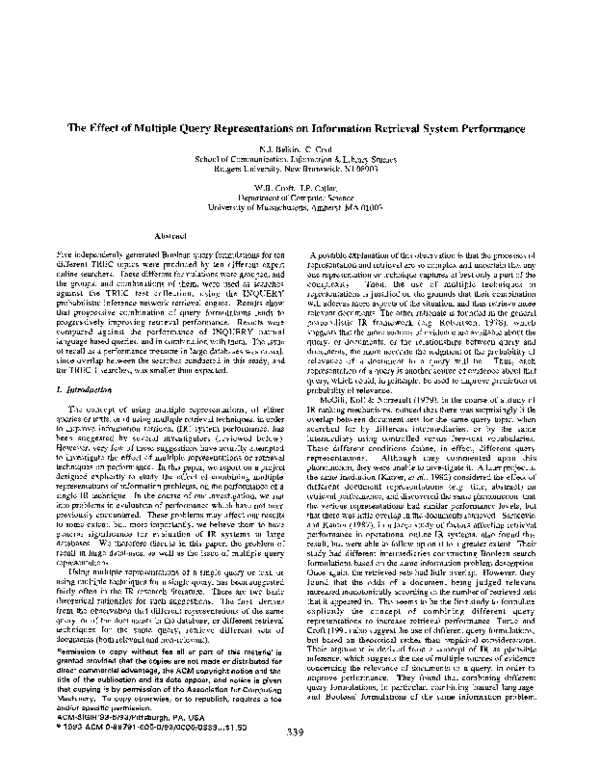 (PDF) The effect multiple query representations on information retrieval system performance