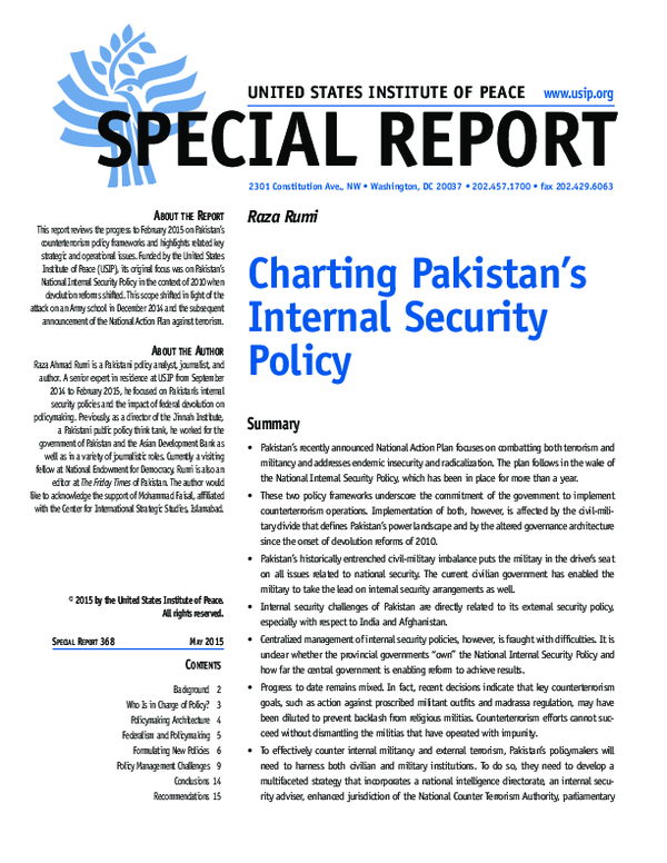 (PDF) Charting Pakistan’s Internal Security Policy
