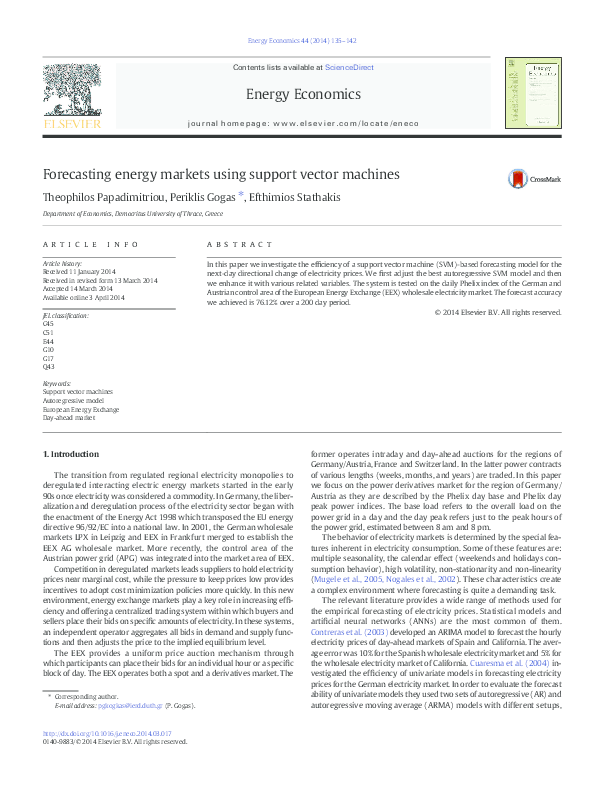 (PDF) Forecasting energy markets using support vector machines