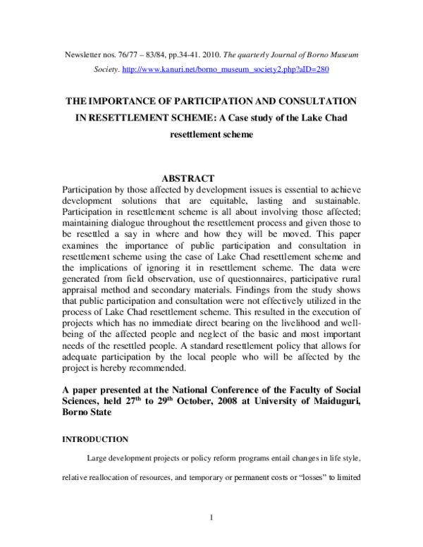 (PDF) THE IMPORTANCE OF PARTICIPATION AND CONSULTATION IN RESETTLEMENT ...