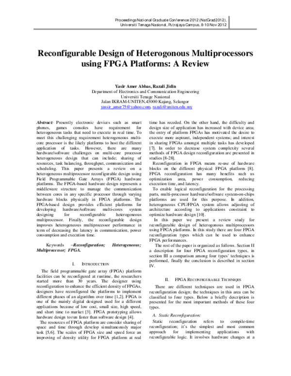 Pdf Reconfigurable Design Of Heterogonous Multiprocessors Using Fpga