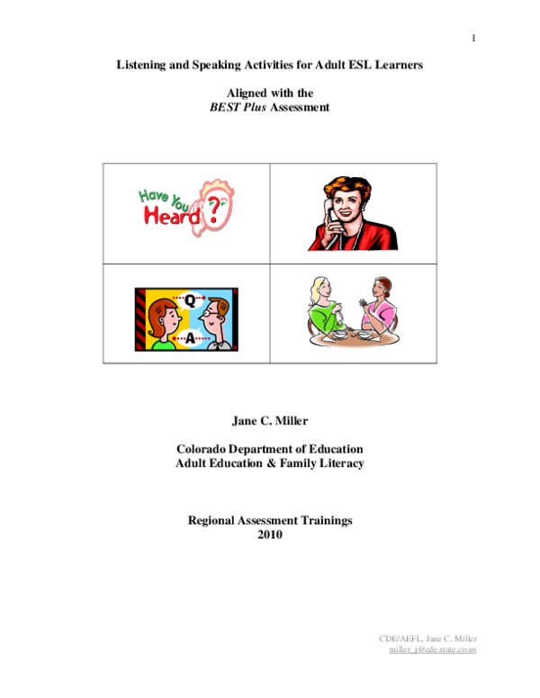 (PDF) Listening and Speaking Activities for Adult ESL Learners Aligned ...