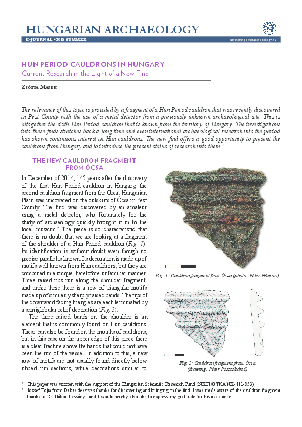 (PDF) Hun Period Cauldrons in Hungary - Current Research in the Light ...