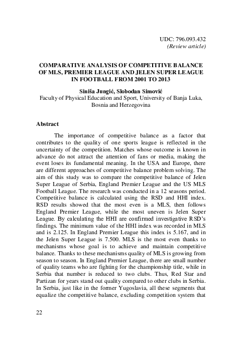 (PDF) COMPARATIVE ANALYSIS OF COMPETITIVE BALANCE OF MLS, PREMIER ...