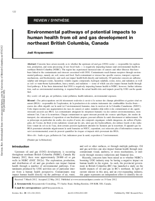 (PDF) Environmental pathways of potential impacts to human health from ...