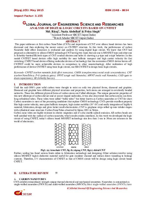 Cntfet Based Digital Logic Circuit Analysis