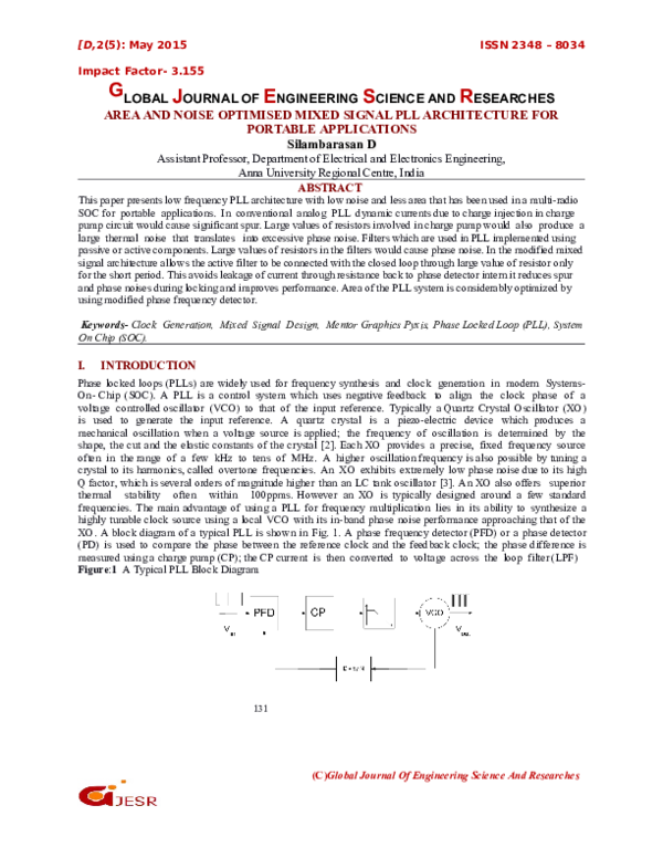 AREA AND NOISE OPTIMISED MIXED SIGNAL PLL ARCHITECTURE FOR PORTABLE ...