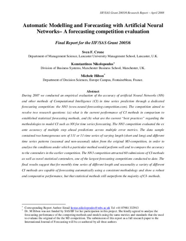 Pdf Automatic Modelling And Forecasting With Artificial Neural