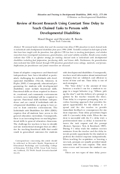 (PDF) Review of Recent Research Using Constant Time Delay to Teach ...