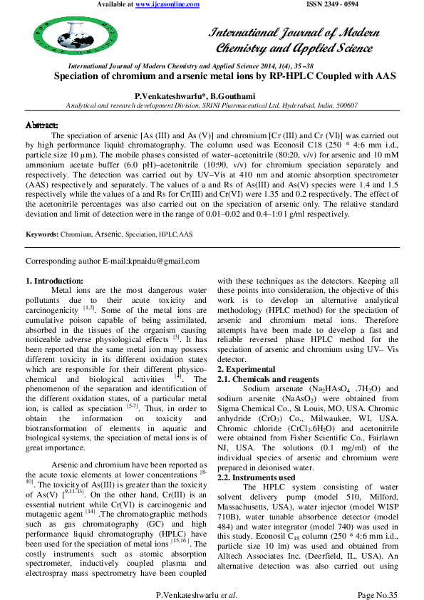 (PDF) Speciation of chromium and arsenic metal ions by RP-HPLC Coupled with AAS