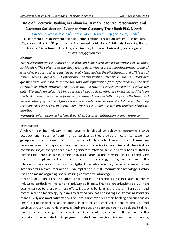 (PDF) Role of Electronic Banking in Enhancing Human Resource Performance and Customer ...