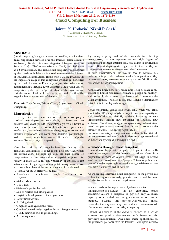 (PDF) Cloud Computing For Business