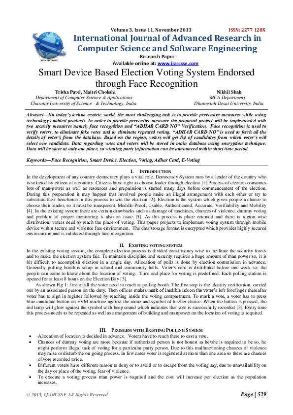 (PDF) Smart Device Based Election Voting System Endorsed through Face ...
