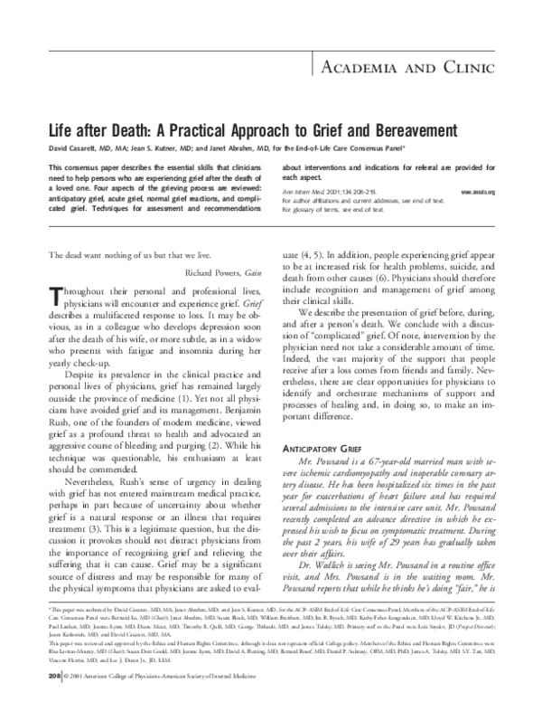 (PDF) Life after Death: A Practical Approach to Grief and Bereavement