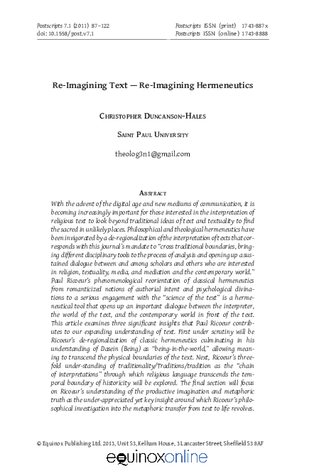 (PDF) Re-Imagining Text — Re-Imagining Hermeneutics