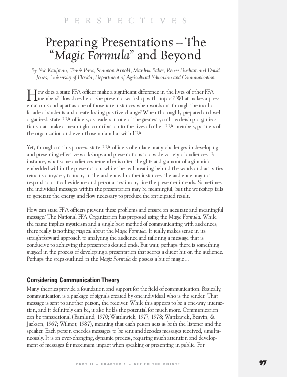 (PDF) Preparing Presentations - The "Magic Formula" and Beyond