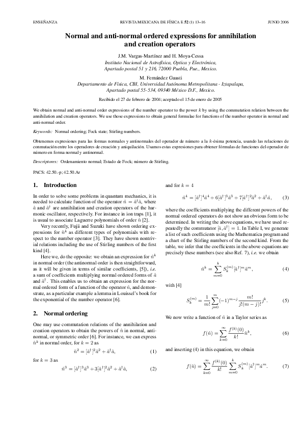 (PDF) Normal and anti-normal ordered expressions for annihilation and ...
