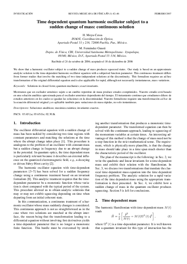 (PDF) Time dependent quantum harmonic oscillator subject to a sudden change of mass: continuous ...