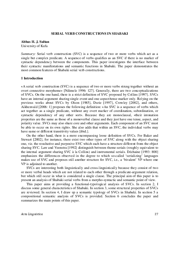 (PDF) SERIAL VERB CONSTRUCTIONS IN SHABAKI