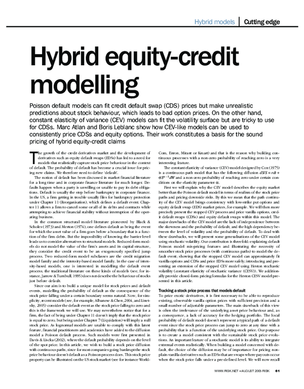 (PDF) Hybrid Equity-Credit Modelling