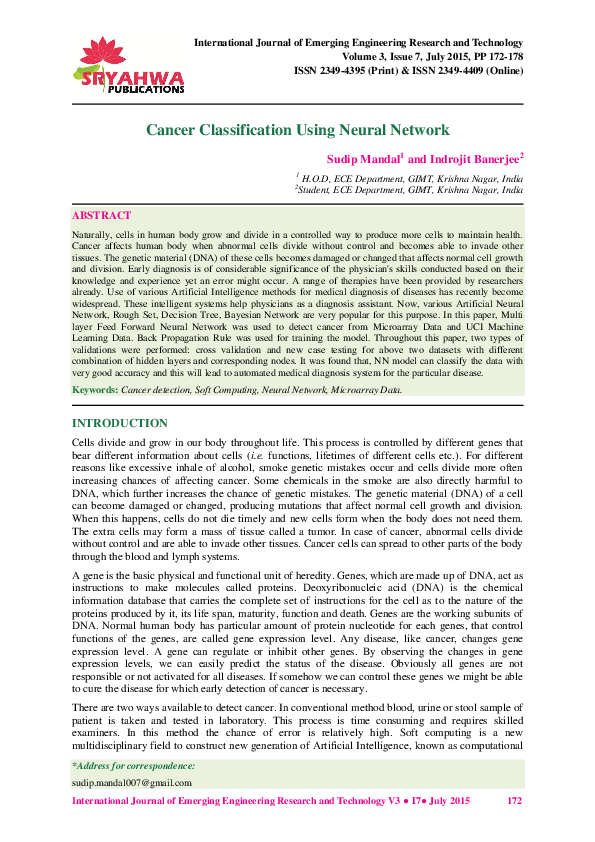 (PDF) Cancer Classification Using Neural Network