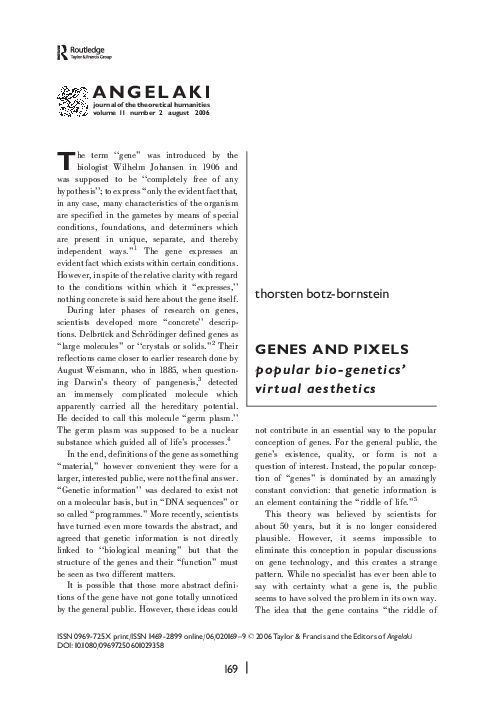 (PDF) Genes and pixels: Popular bio-genetics’ virtual aesthetics