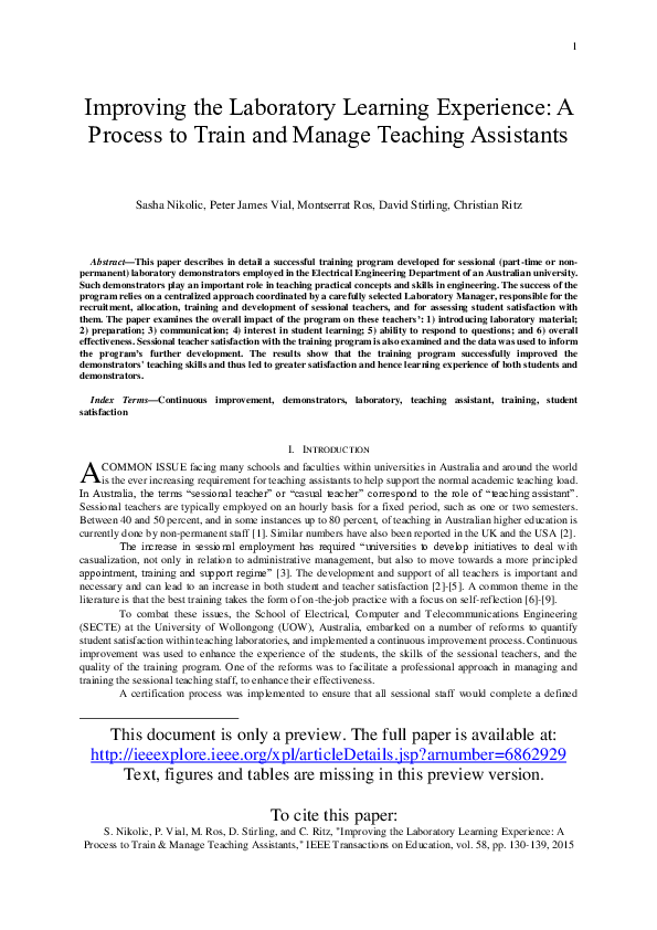 (PDF) Improving the Laboratory Learning Experience: A Process to Train ...